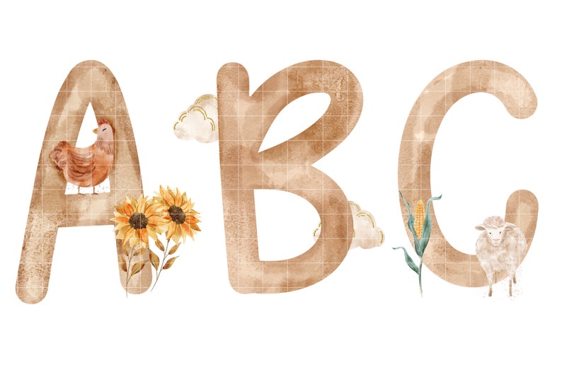 Farm Alphabet Clipart Letters Illustrationsabc - Etsy