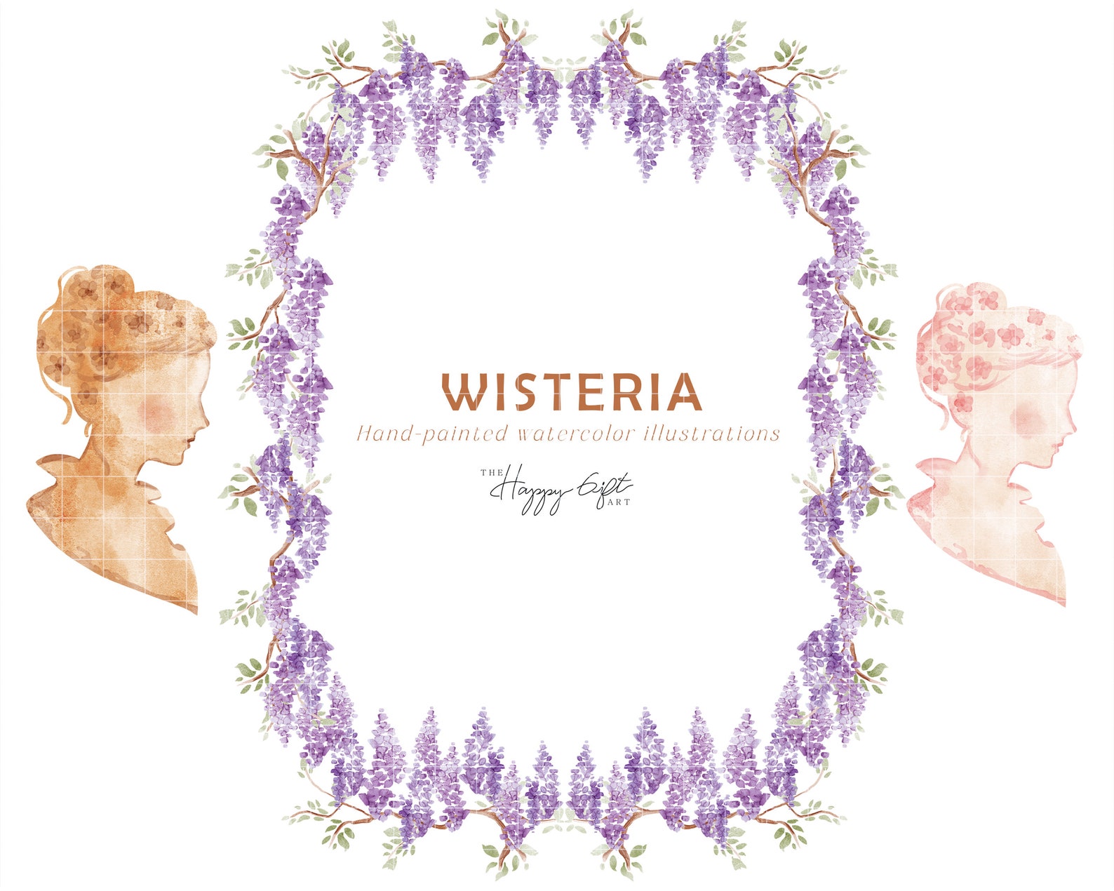 Grandmillennial Wisteria Flower Illustrations - Wedding Crest - DIY ...