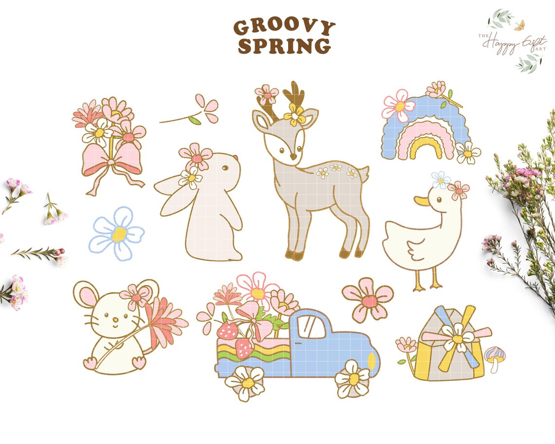 Groovy Spring Clipart , Groovy Animal Clipart, Cute Spring Clipart ...