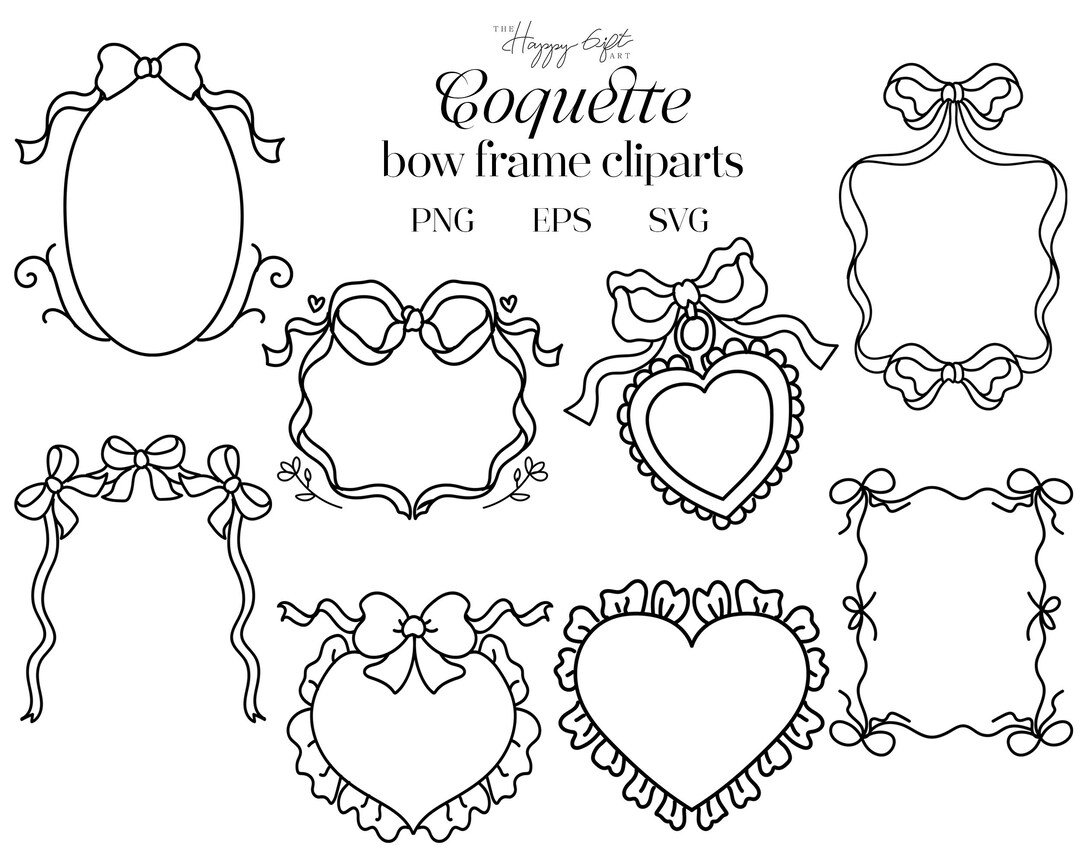 Coquette Bow Frame Cliparts, Retro Bow Border, Coquette Border Line ...