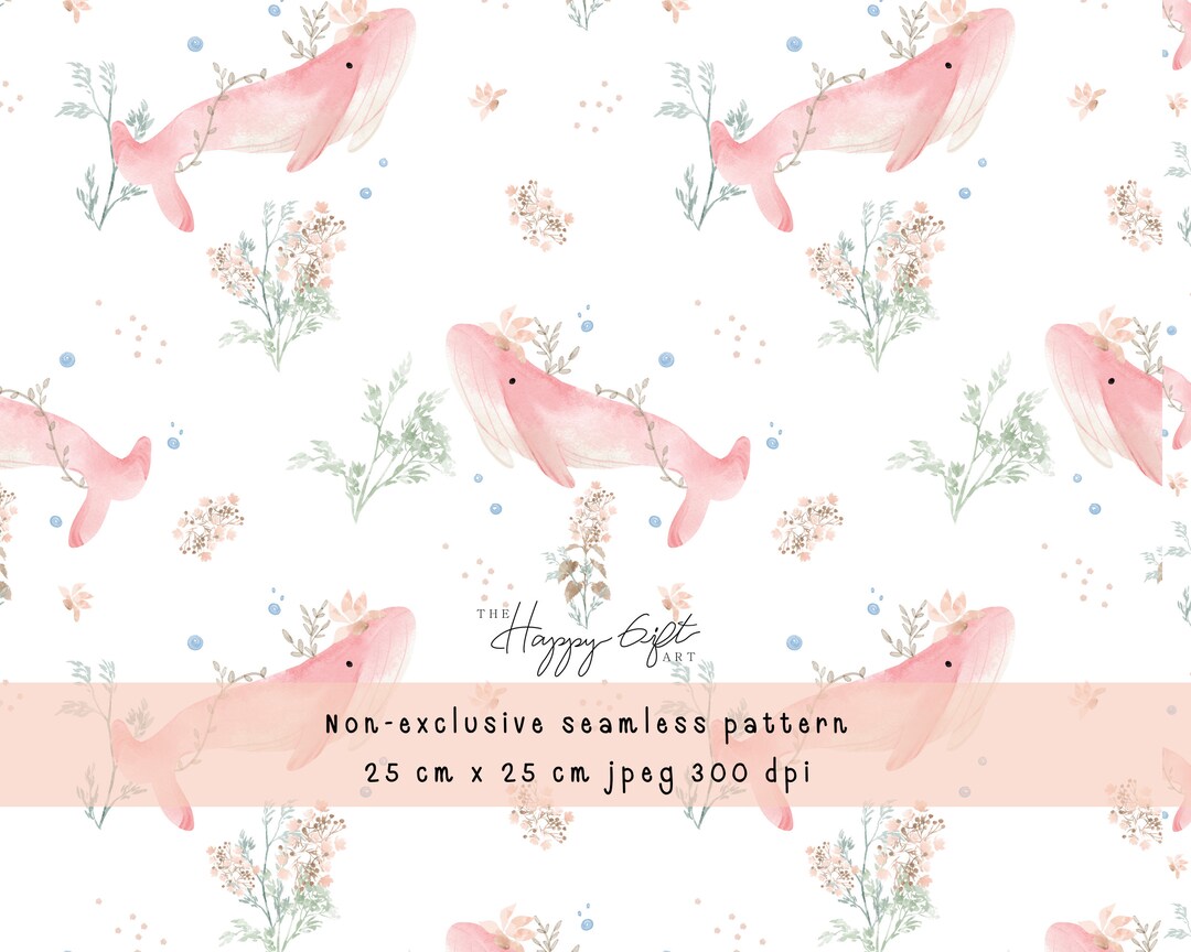 Pinky Whale With Floral Seamless Pattern Surface Pattern Design ...