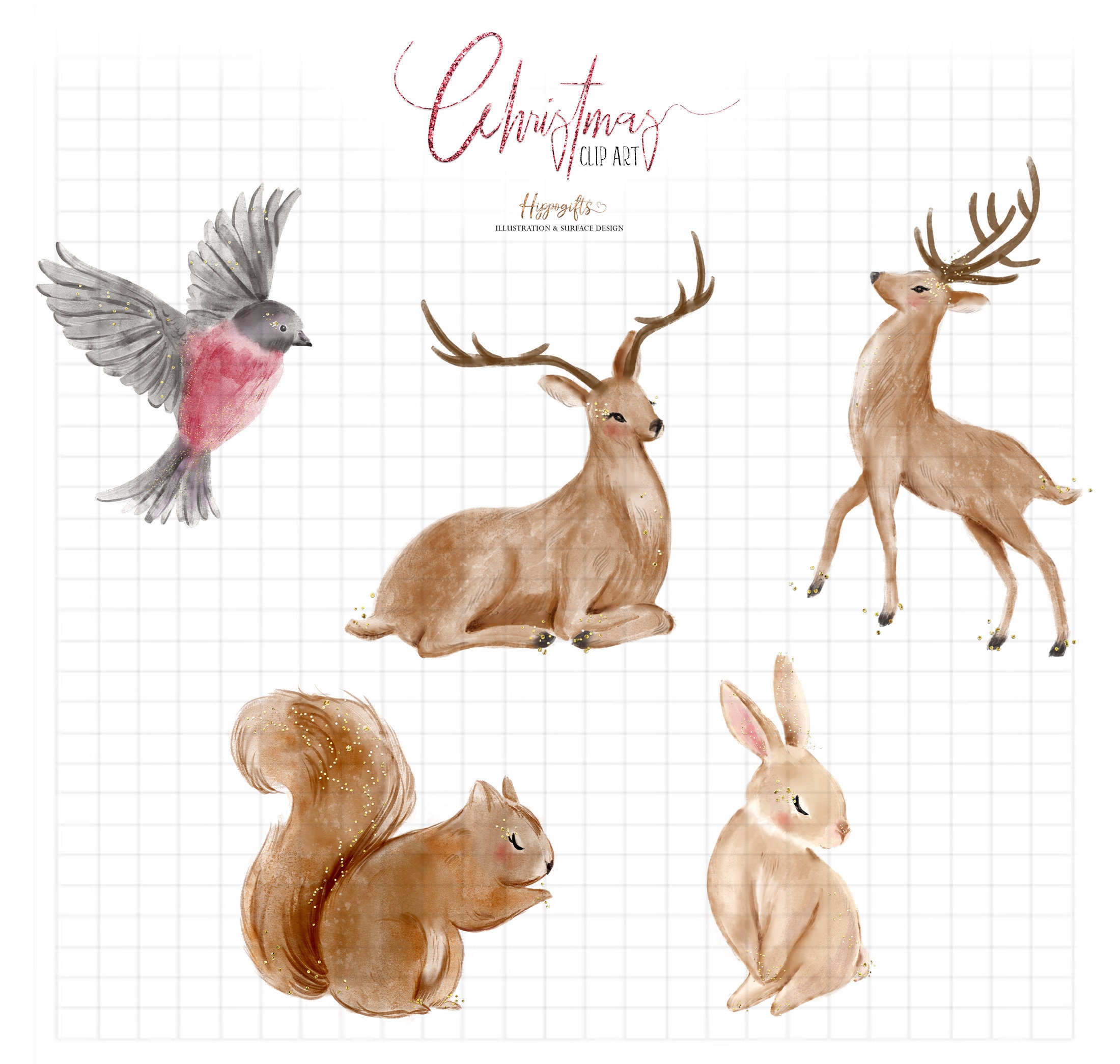 Woodland Christmas Clip Art, Animal Christmas Clip Art, Christmas ...