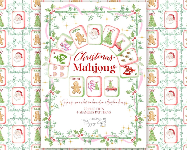 Christmas Mahjong Tiles Clipart – Mahjong Party PNG – Mahjong Seamless ...