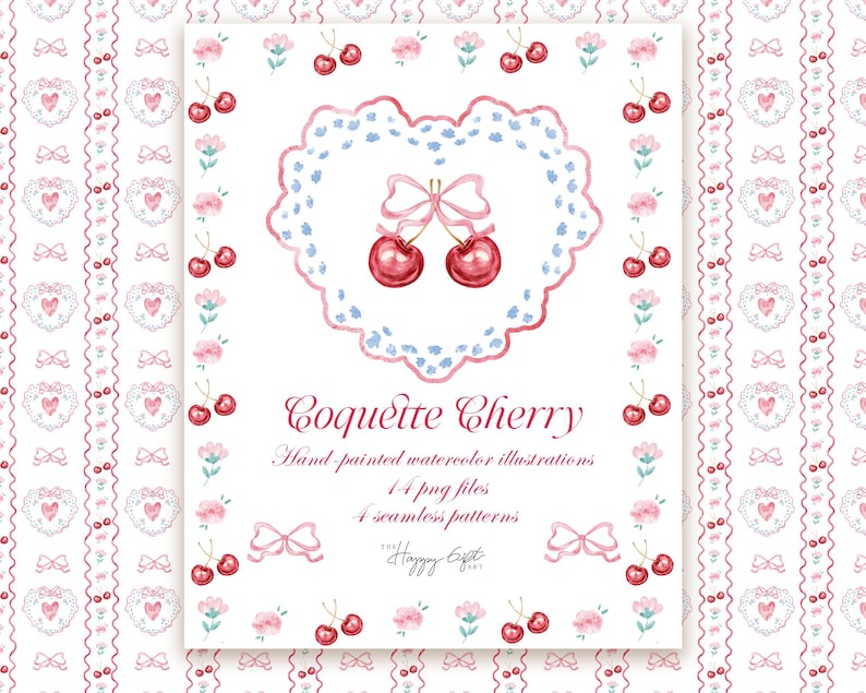 Coquette Cherry Watercolor Clip Art DIY Watercolor Clip Art Baby Shower ...