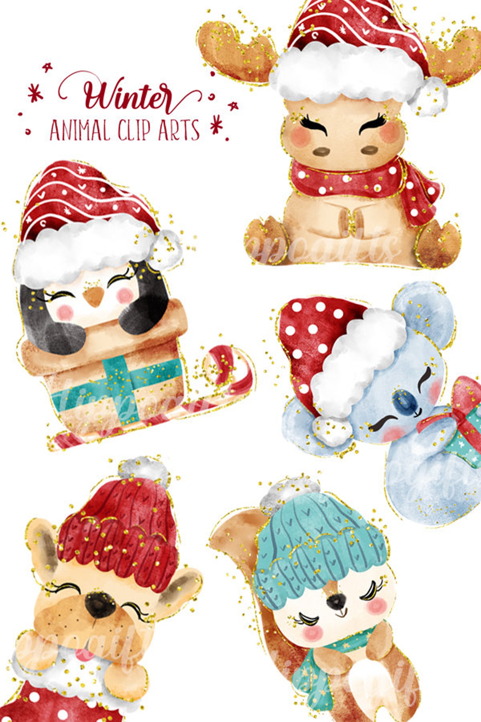 Winter Christmas Animal Clip Artschristmas Animal - Etsy