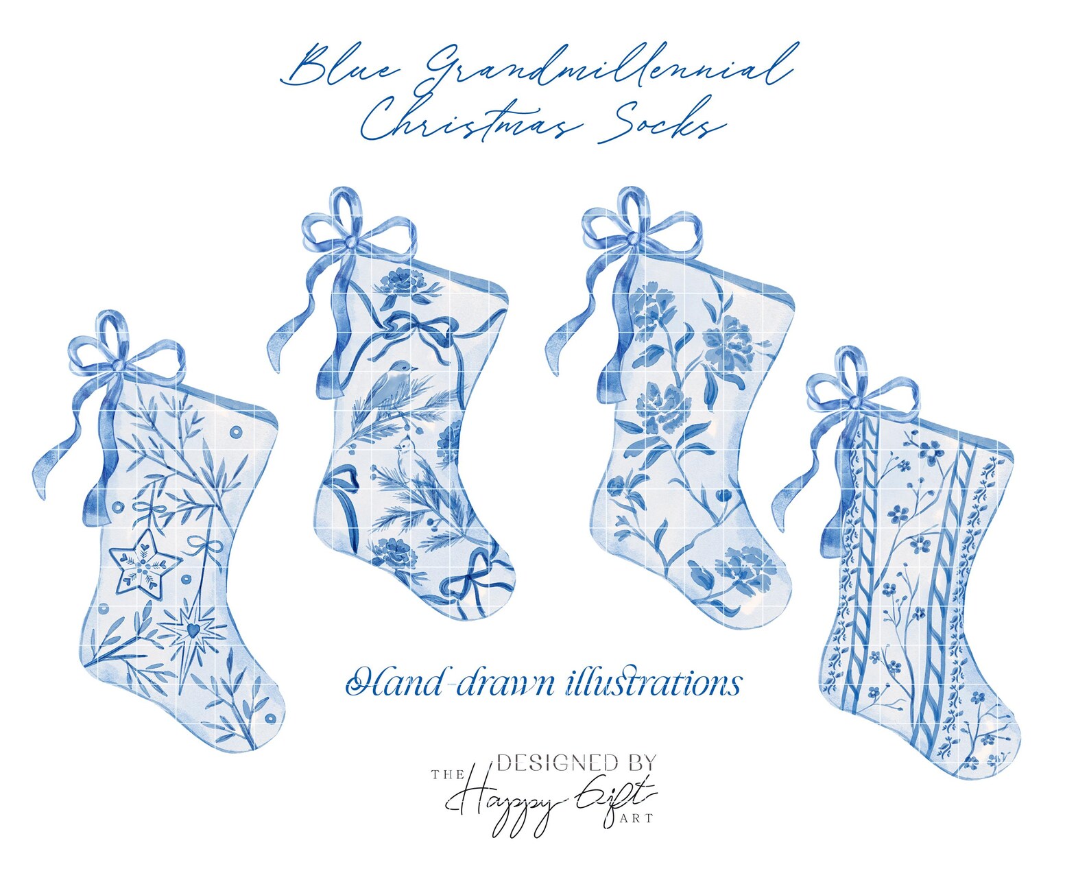 Christmas Chinoiserie Blue Socks Clipart - Christmas Socks PNG ...