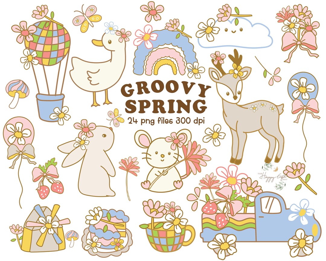 Groovy Spring Clipart , Groovy Animal Clipart, Cute Spring Clipart ...