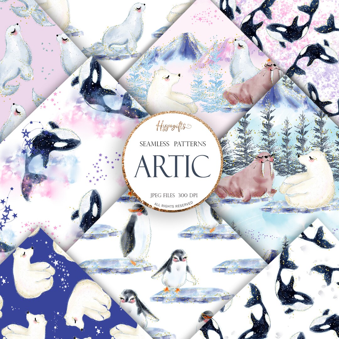 Artic Animals Digital Papers,polar Bear Pattern,artic Animals Pattern ...