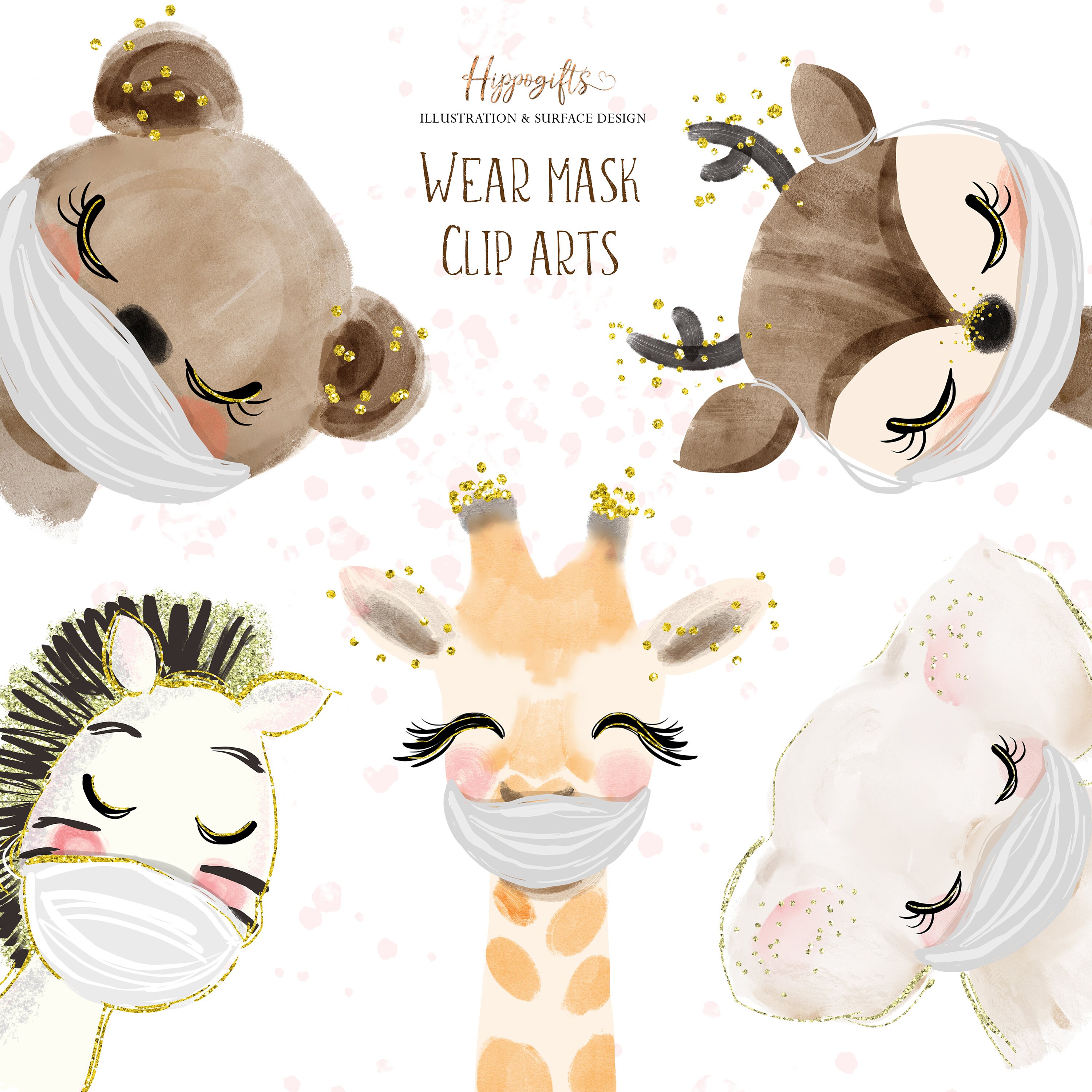 Animals Wear Face Mask Cliparts,stay Safe Cliparts,animal Cliparts M000 ...