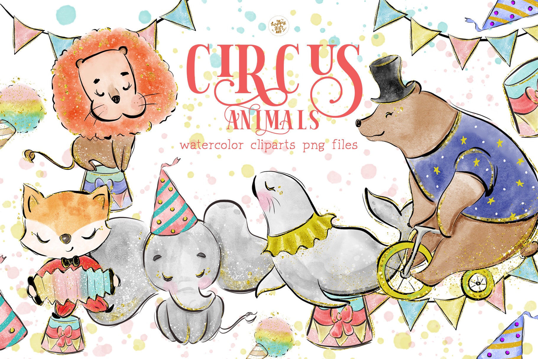 Circus Animal Watercolor Cliparts Animals Clipart Cute - Etsy