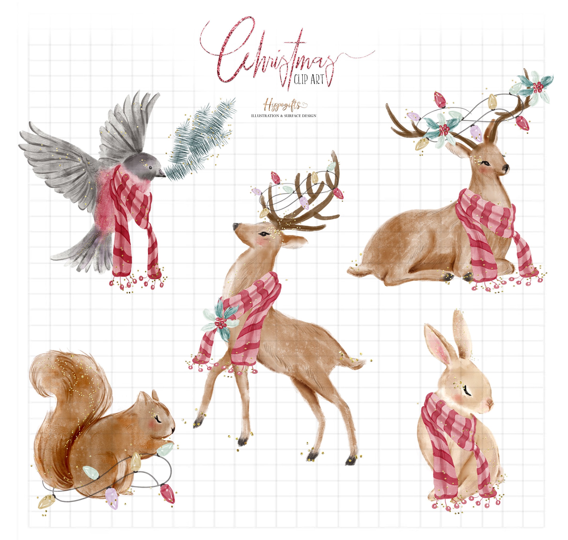 Woodland Christmas Clip Art Animal Christmas Clip Art - Etsy