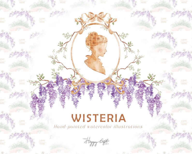 Grandmillennial Wisteria Flower Illustrations - Wedding Crest - DIY ...