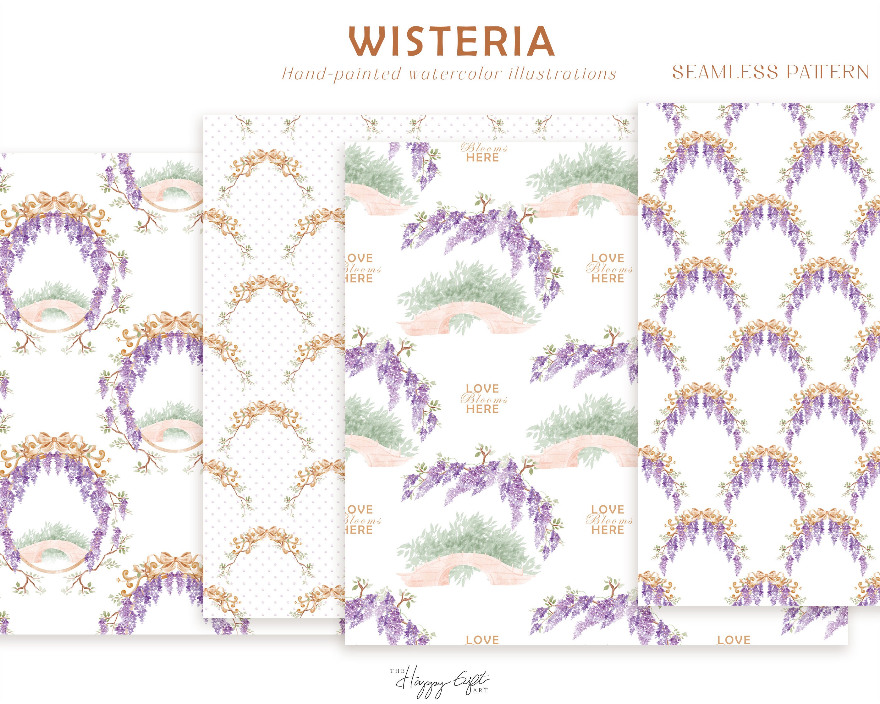 Grandmillennial Wisteria Flower Illustrations - Wedding Crest - DIY ...