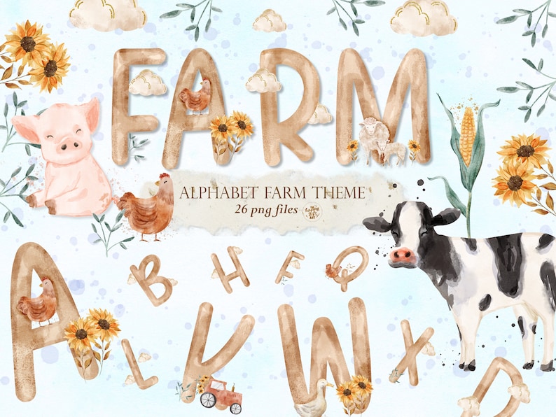 Farm Alphabet Clipart Letters Illustrationsabc - Etsy