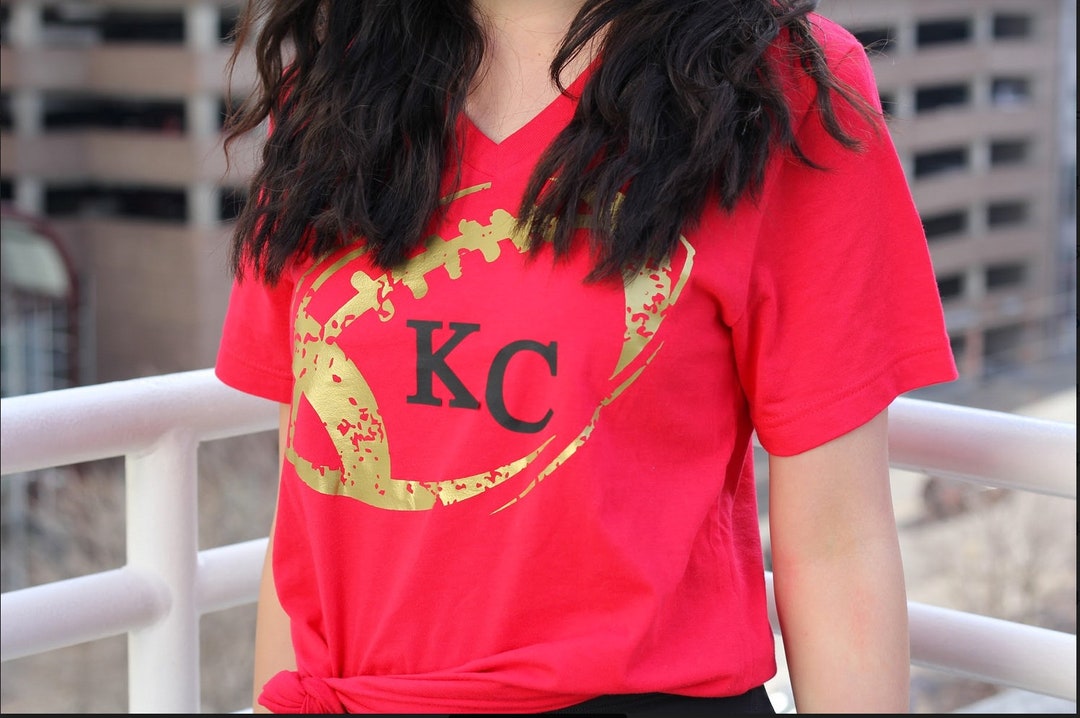 Kansas City Gold Foil Football T-shirt.kansas City Red Shirt.kc. KC T ...