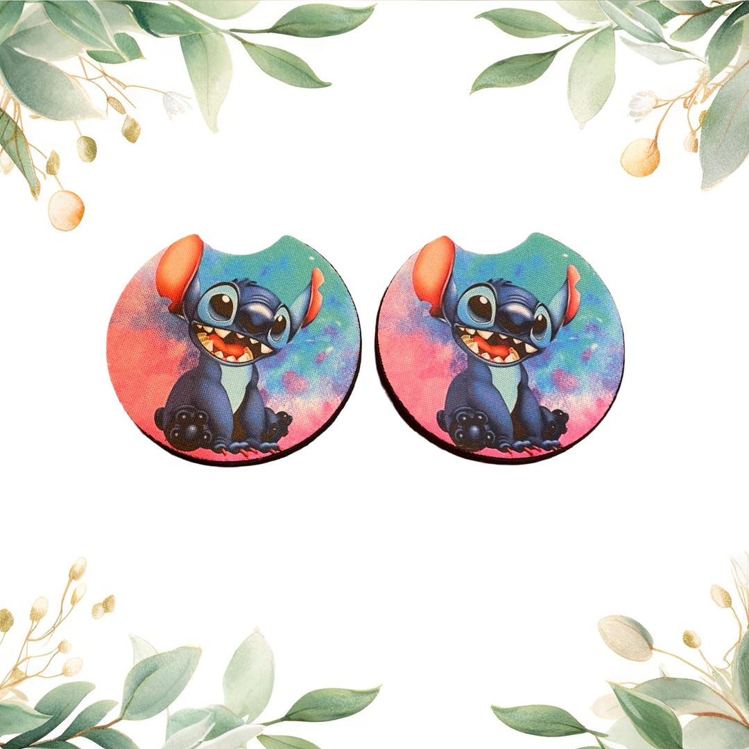 Stitch Lilo + Stitch Neoprene + Rubber Car Coasters Set of 2 Disney Cup ...