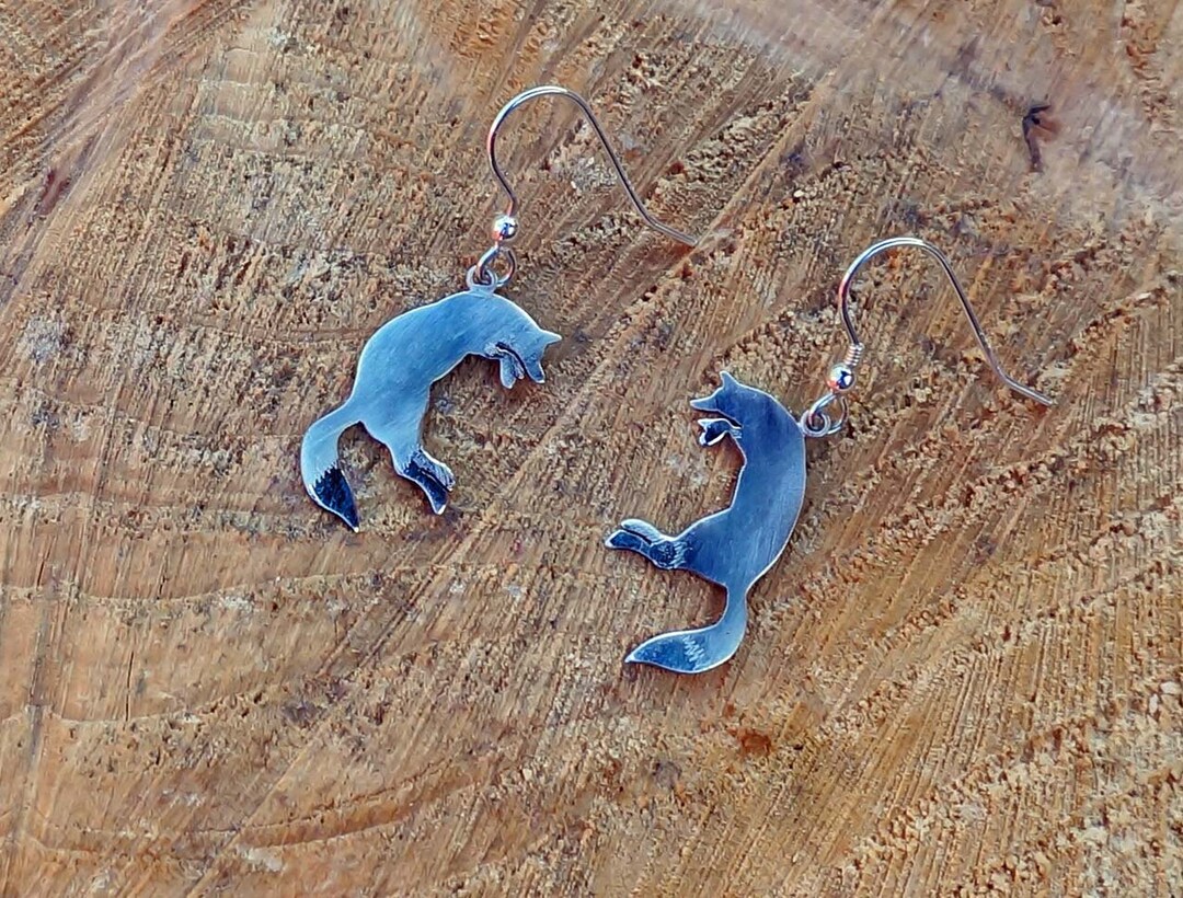Prancing Fox Earrings Handmade Sterling Silver . Fox Jewelry, Jumping ...