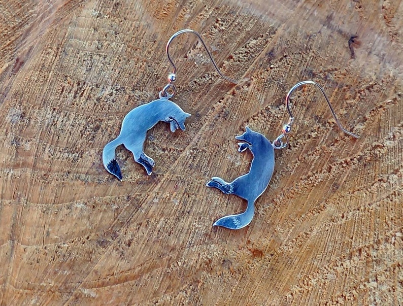 Prancing Fox Earrings Handmade Sterling Silver . Fox Jewelry, Jumping ...