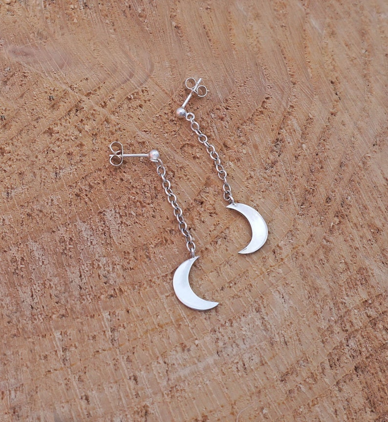 Crescent Moon Drop Earrings Handmade Sterling Silver - Moon Earrings ...