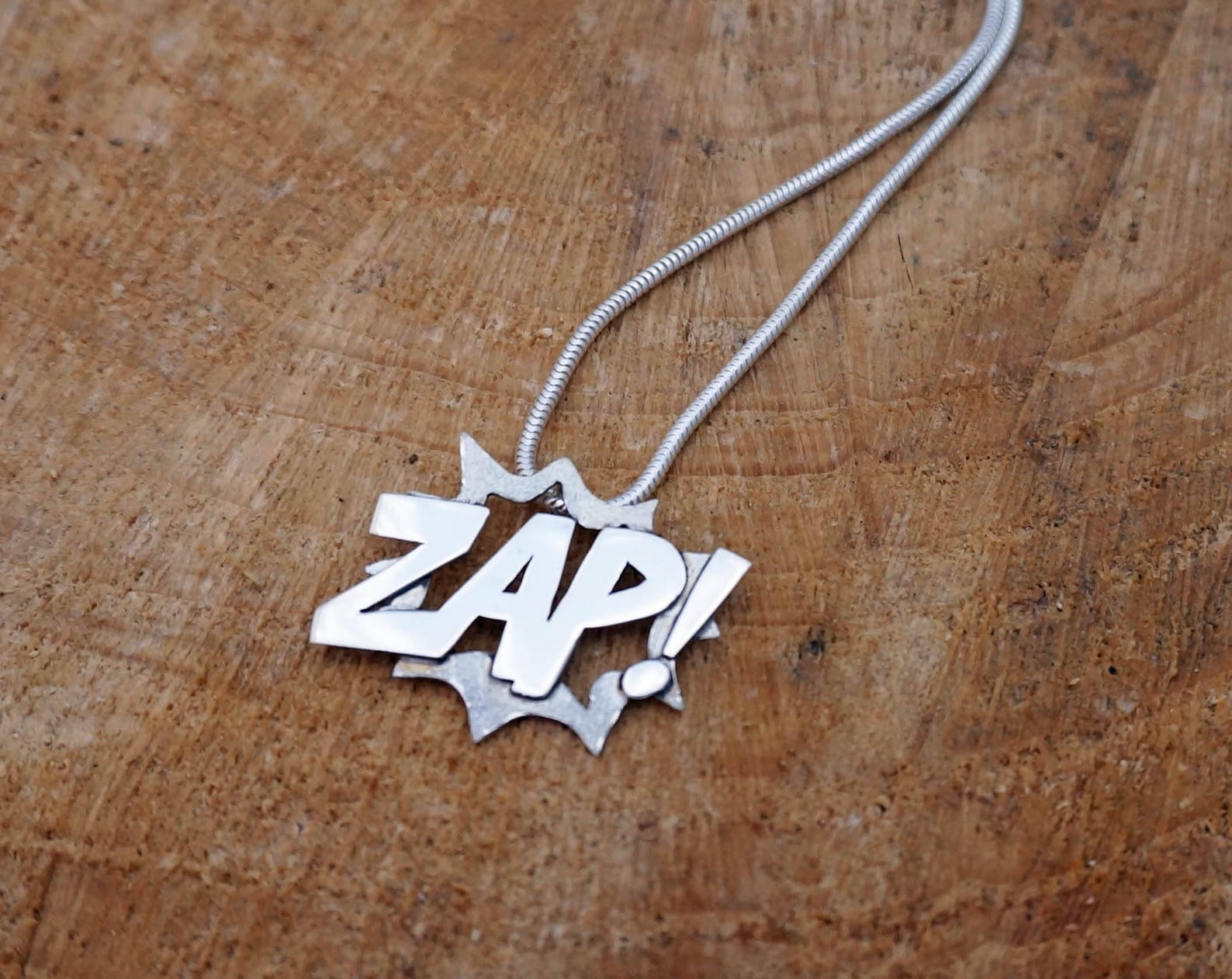 Zap Comic Pendant, Handmade Sterling Silver, Zap Pendant, Comic Pendant ...