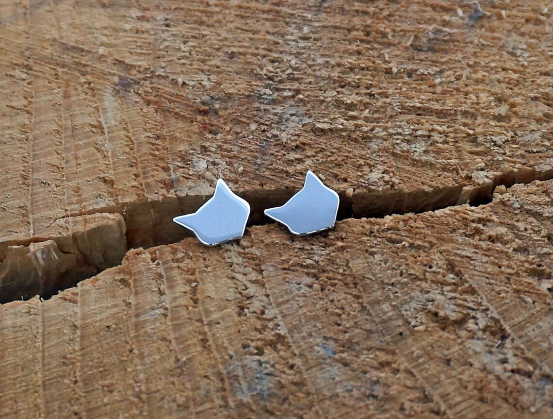Cat Stud Earrings Handmade Silver -cat Lover Gift - Animal Earrings ...
