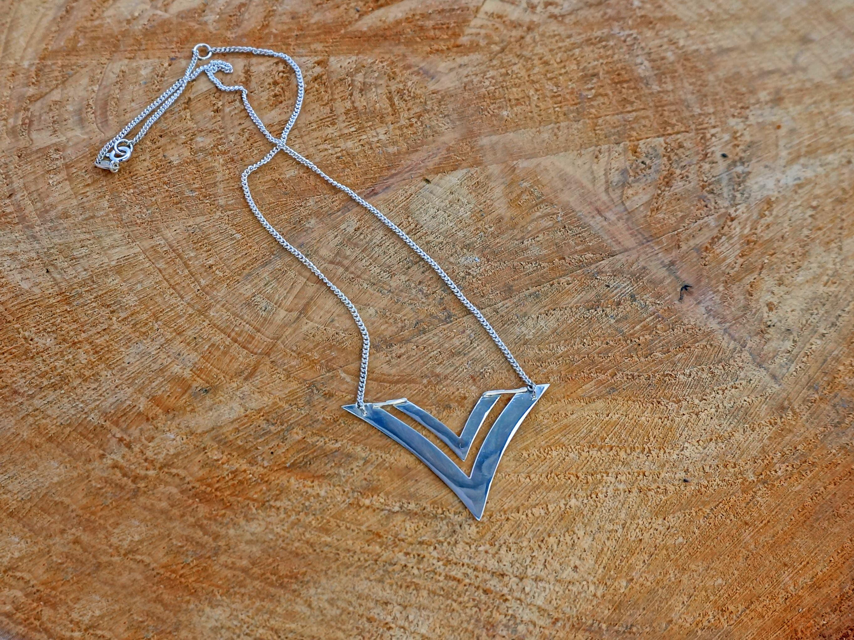 Chevron Geometric Necklace, Handmade Sterling Silver, Double Chevron ...