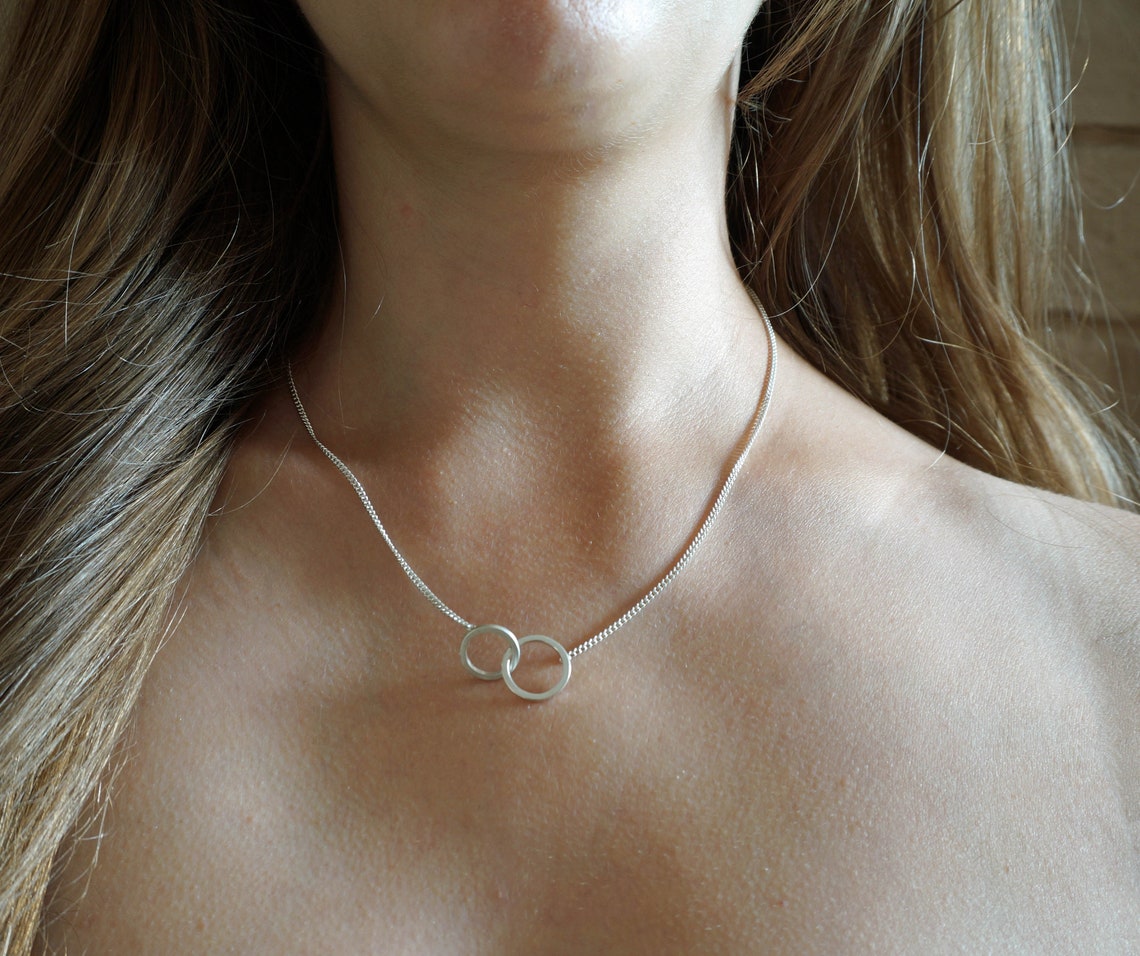 Mini Linked Circle Ring Necklace, Handmade Sterling Silver, Two Circles ...