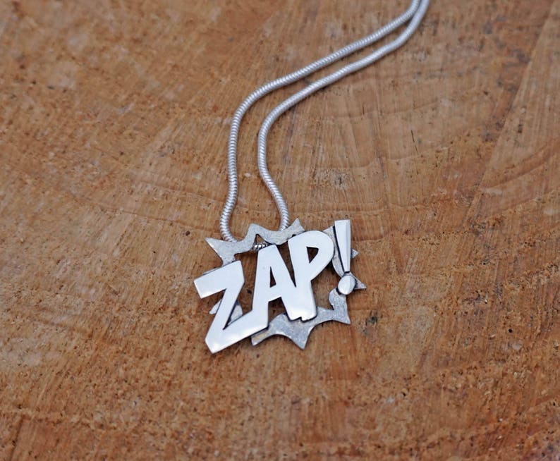 Zap Comic Pendant, Handmade Sterling Silver, Zap Pendant, Comic Pendant ...