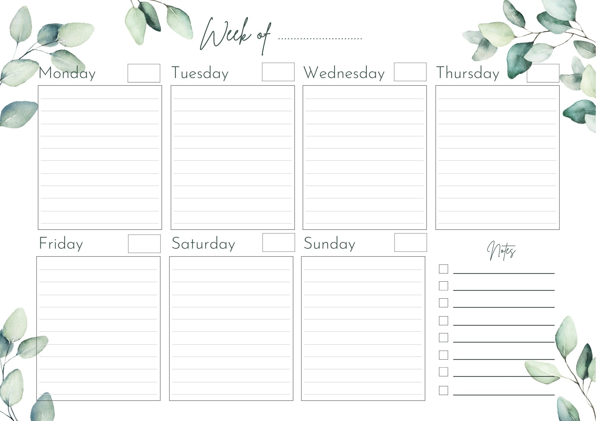 Weekly Planner Printable, Elegant Weekly Planner Printable, Weekly ...