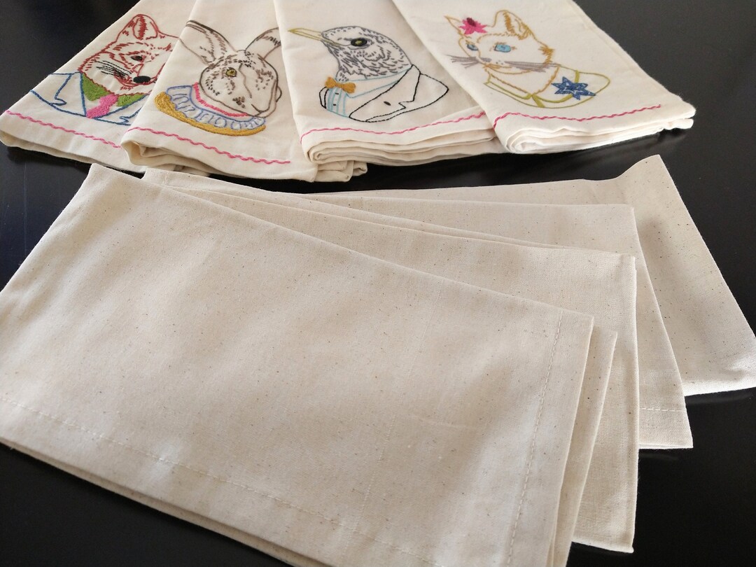 Natural Cotton Napkin Set of (4) for Embroidery, Applique, and Crafting ...