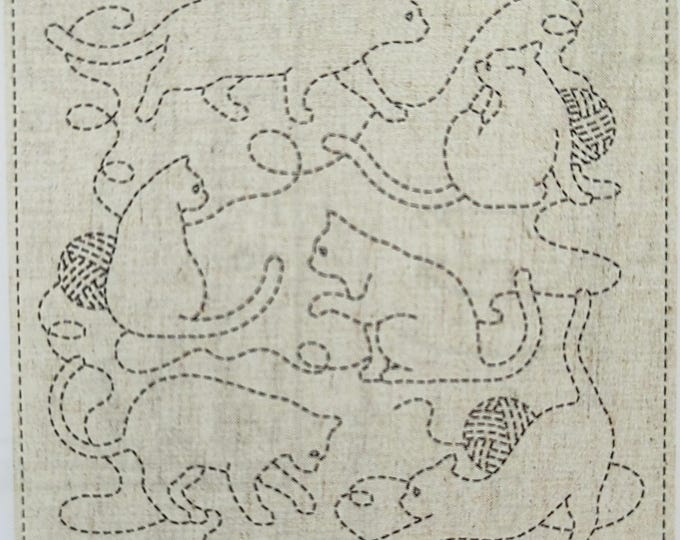Cats Play Sashiko Japanese Pre-printed Project - Etsy