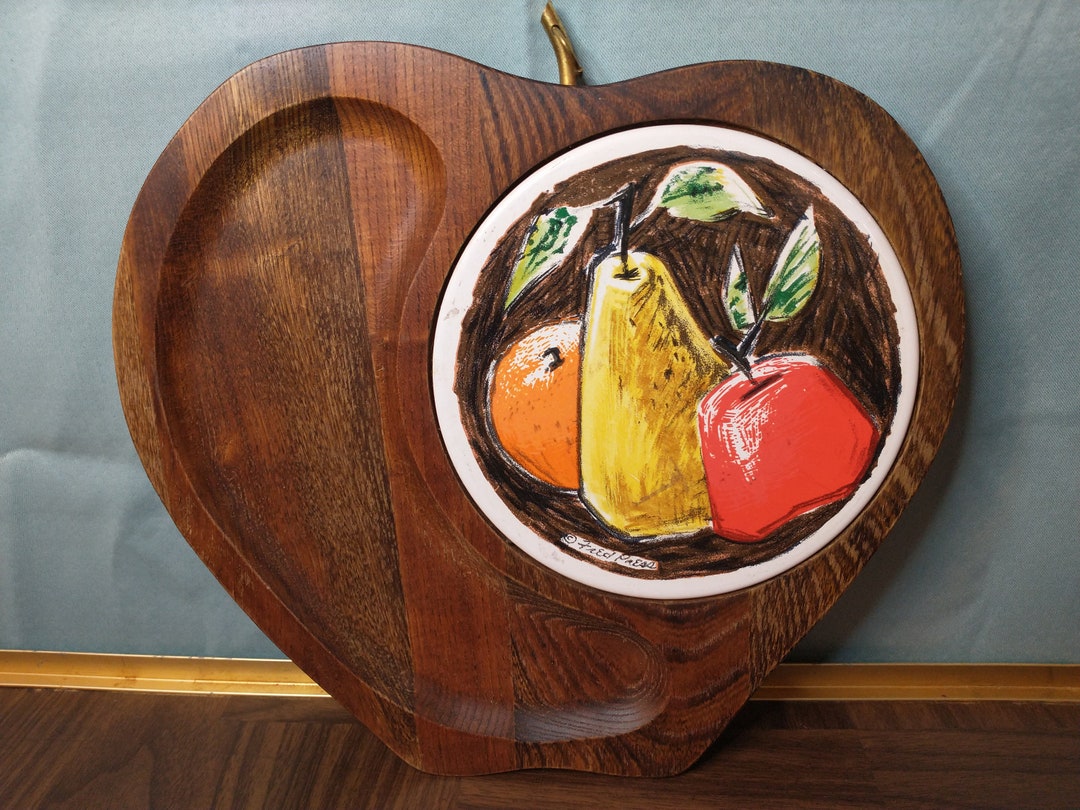 Wooden & Ceramic Servwood Fruit Trivet Vintage 70s Art Fruit Trivet ...