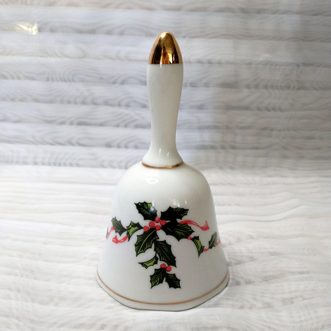 Vintage Lefton Christmas Bell: Holly Berry & Gold Trim Decor - Etsy