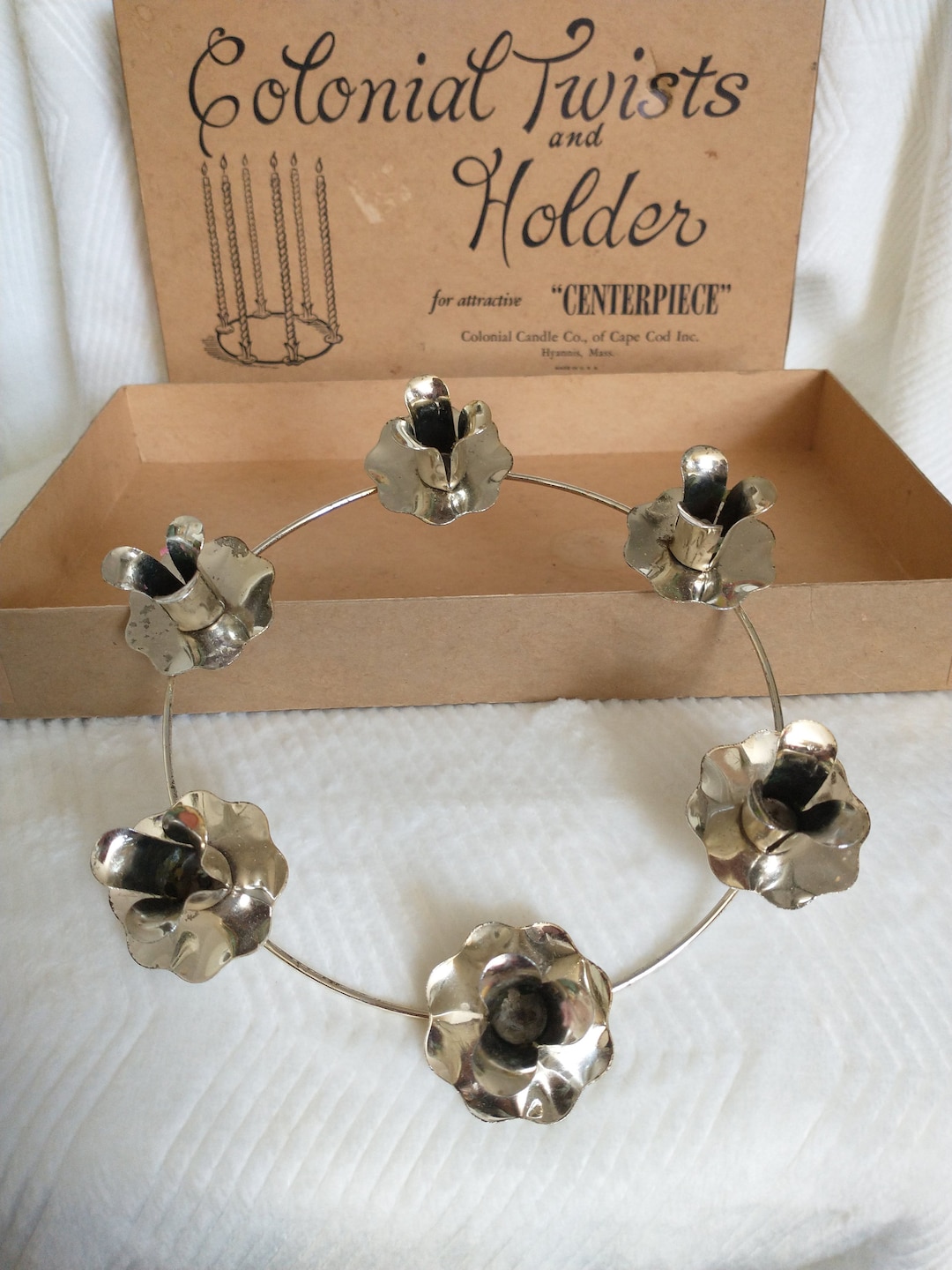 Colonial Silver Candle Crown in Original Box Vintage Candle Holder ...