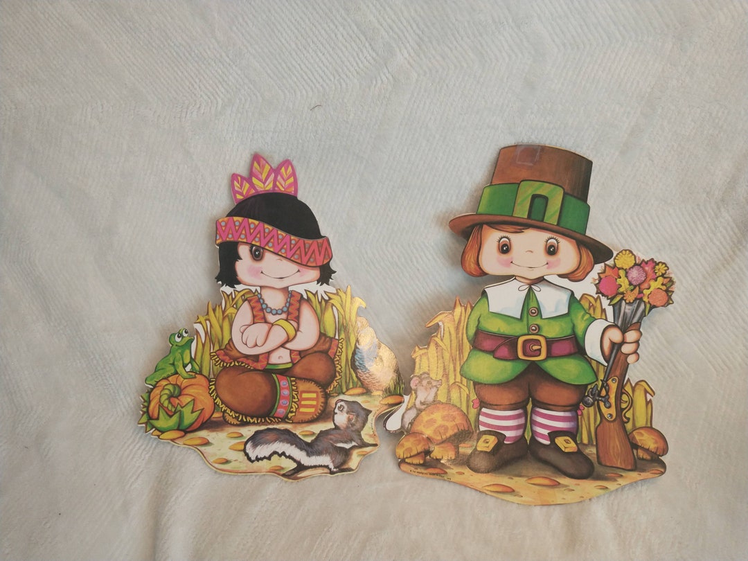 Pilgrim/indian Fall Cutouts | Retro Fall/thanksgiving Cutouts | Vtg ...