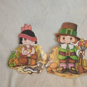 Pilgrim/indian Fall Cutouts | Retro Fall/thanksgiving Cutouts | Vtg ...