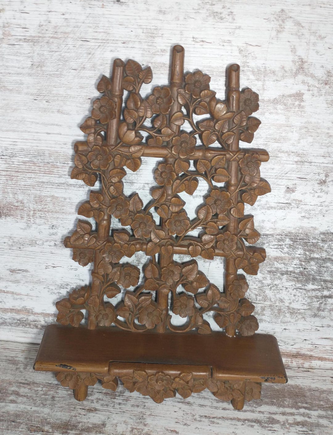 Vtg Homco Wall Shelf – Floral Carved Wood Look, Boho Retro Shelf ...