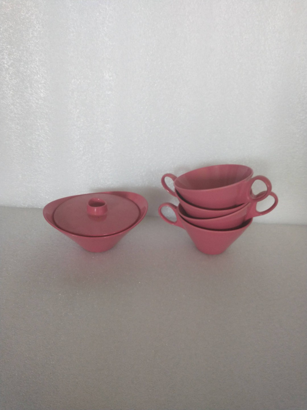 Vintage Pink Melmac Mug Set With Sugar Bowl: Mid-century Kitchenware - Etsy