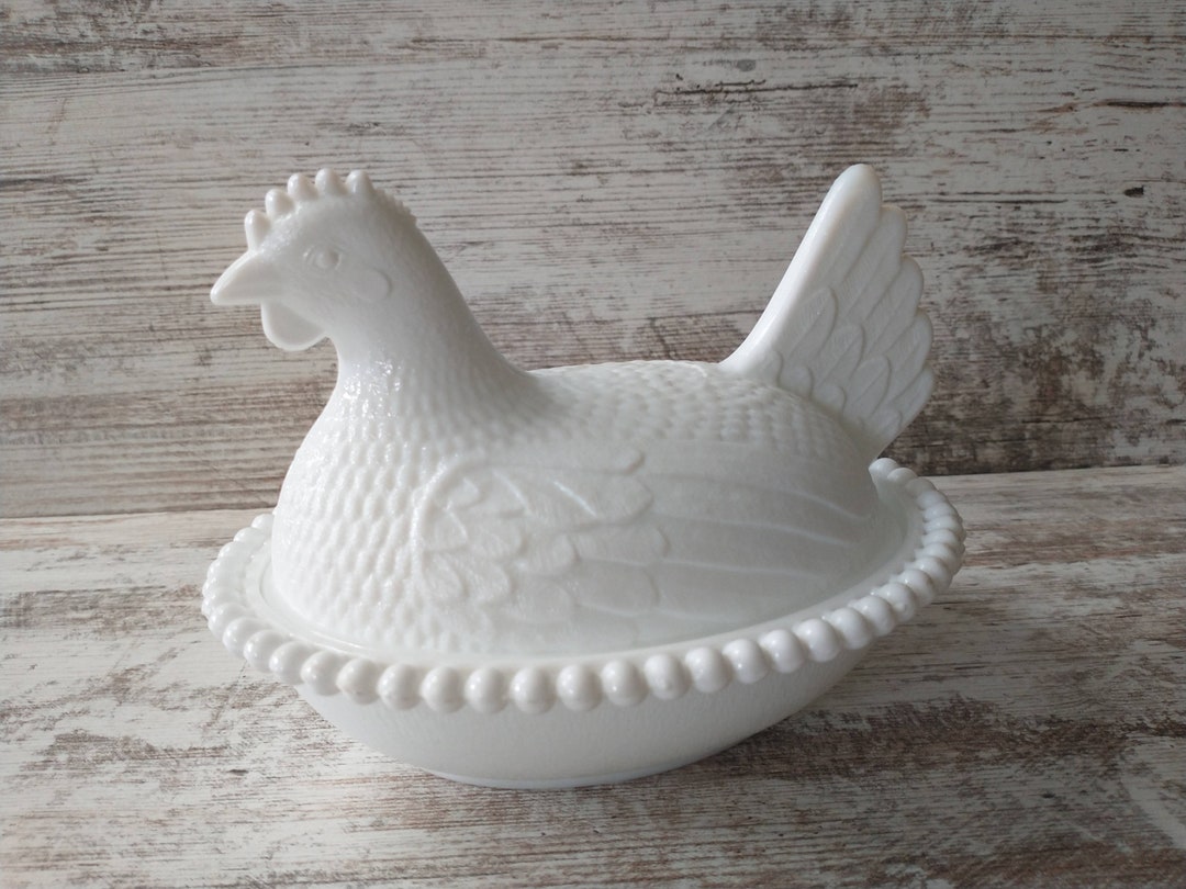 Hen on Nest | Vintage Blue-cast Milk Glass Hen on Nest Butter Dish ...