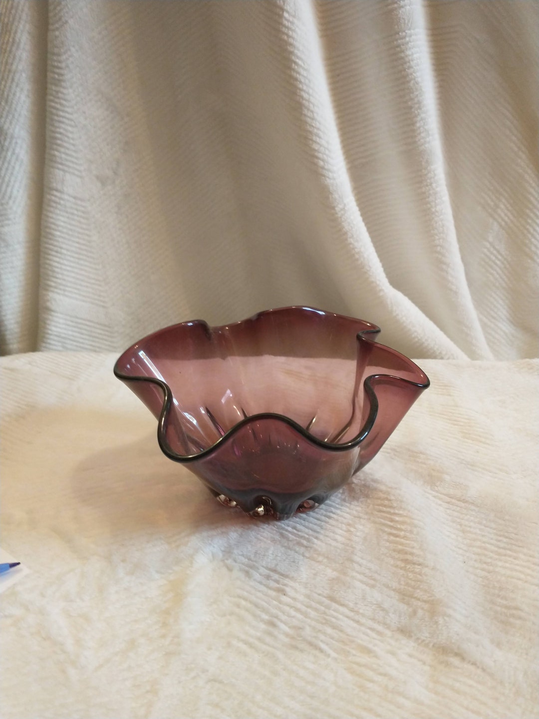 Purple Folded Glass Bowl | Dusty Purple Folded Glass Bowl | Vintage ...