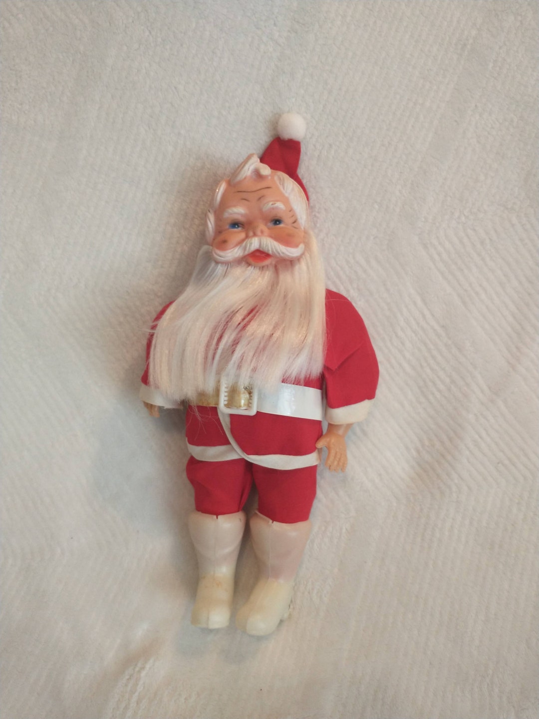 Flocked Santa Figurine Vintage Santa Figurine Vtg Plastic Molded Santa ...
