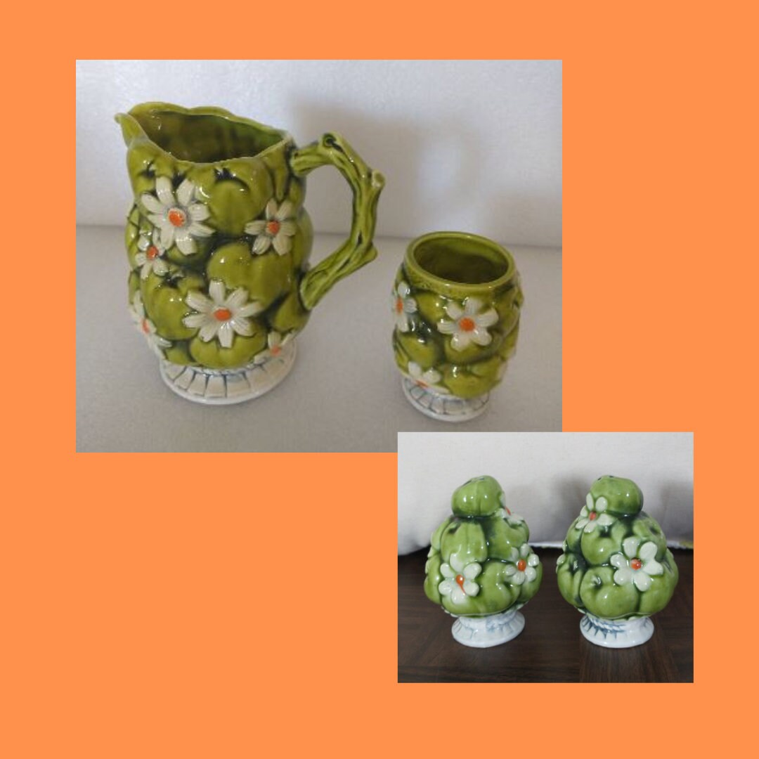 Inarco Crazy Daisy Pitcher, Cup, Salt and Pepper Shaker Set | Inarco ...
