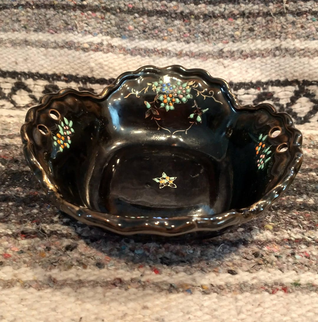 Handpainted Redware Moriage Trinket Dish: Black Glazed Japan Pottery - Etsy