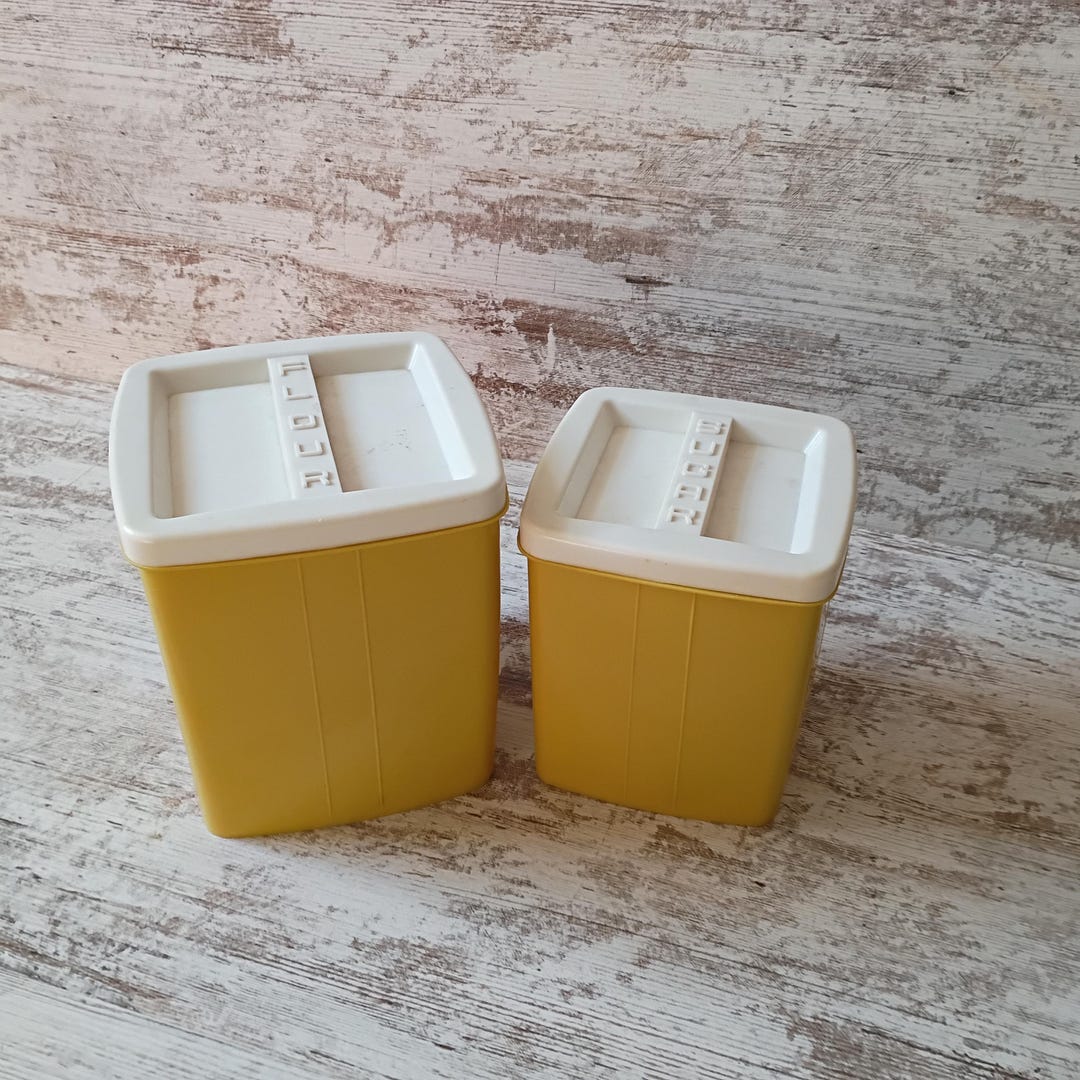 Vintage Yellow Canister Set | 1960s Rubber Kitchen Storage Containers ...