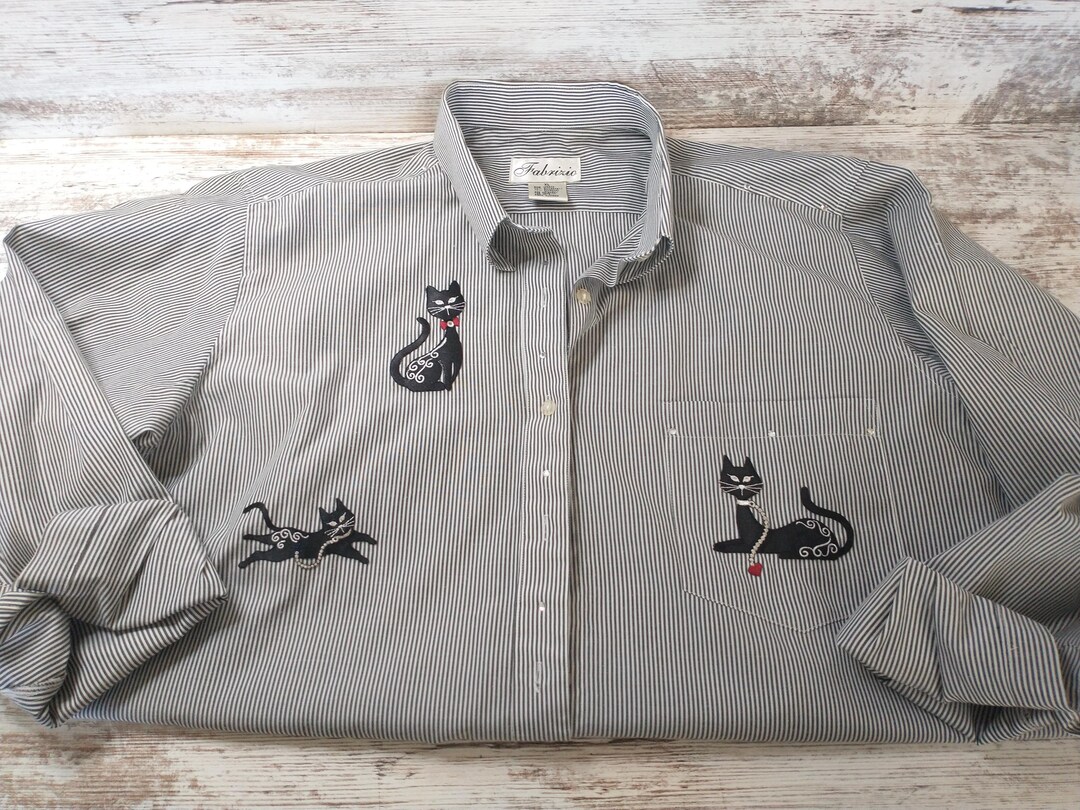 Mid Century Long-necked Black Cats Button-down Dress Shirt | MCM Cats ...