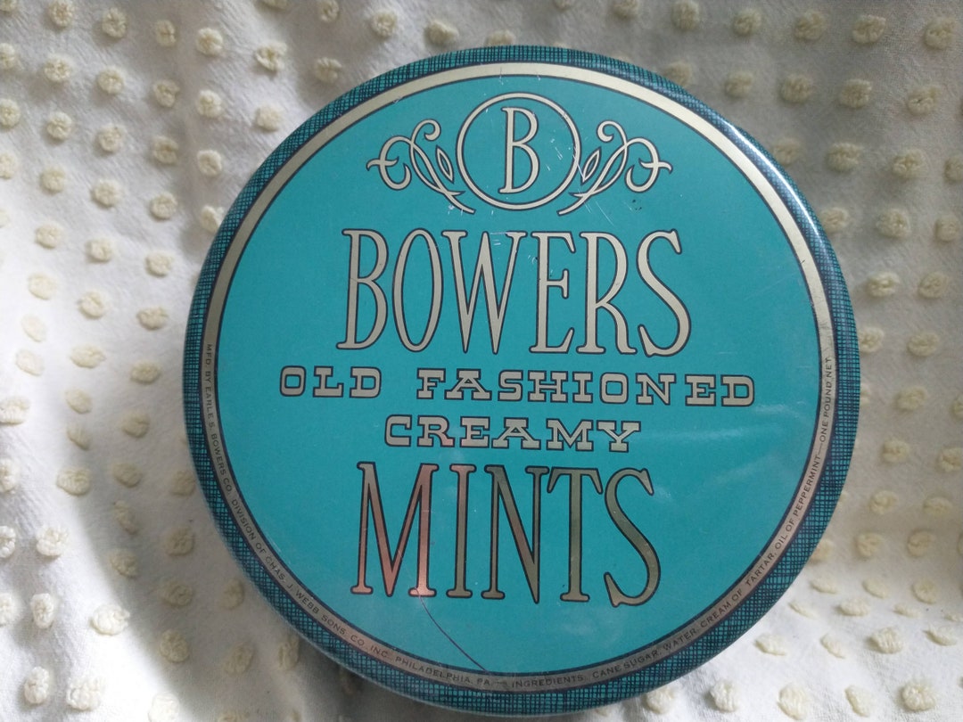 Bowers Mints Blue-green Cross-hatch Storage Tin | Vintage Sewing ...