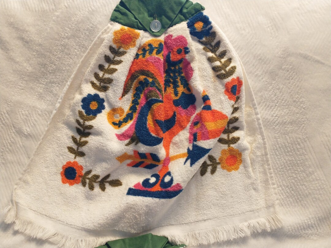Mod Rooster Kitchen Towels With Handmade Oven Door Hanger Vintage Hand ...