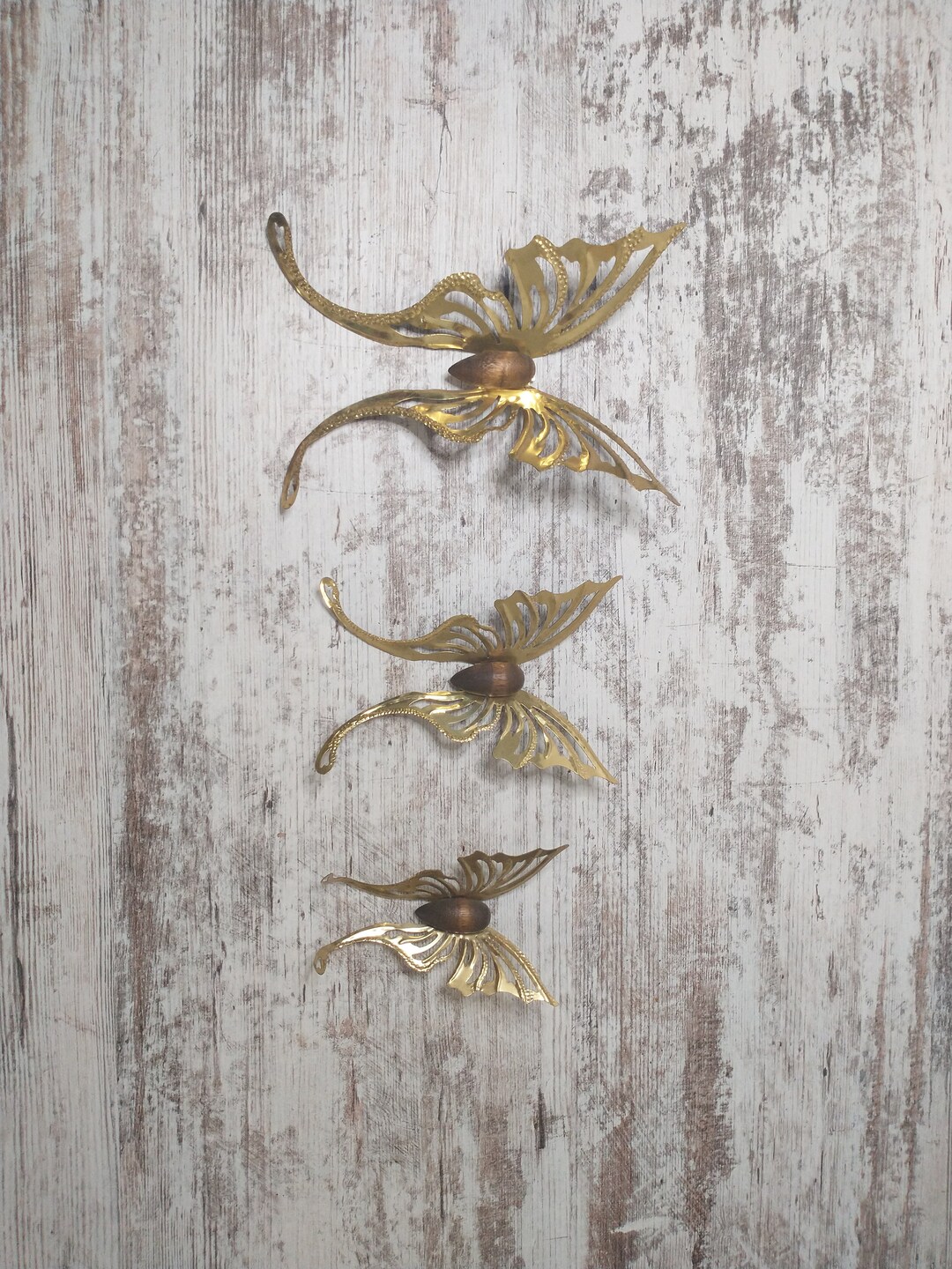 Brass Butterflies Set of 3 Home Interiors | Vntg Gold Brass & Wood ...