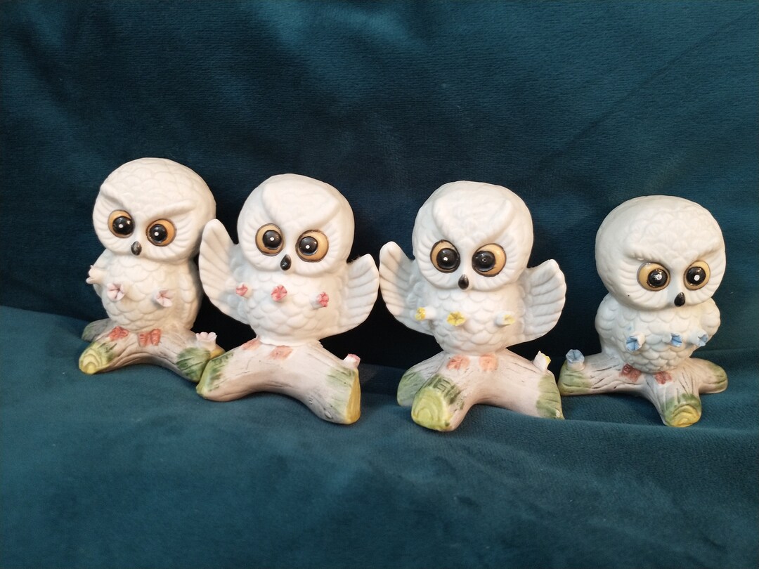 Owl Decor Set of 4 | Vintage Owls Knick Knack Set | Vintage Fall Decor ...
