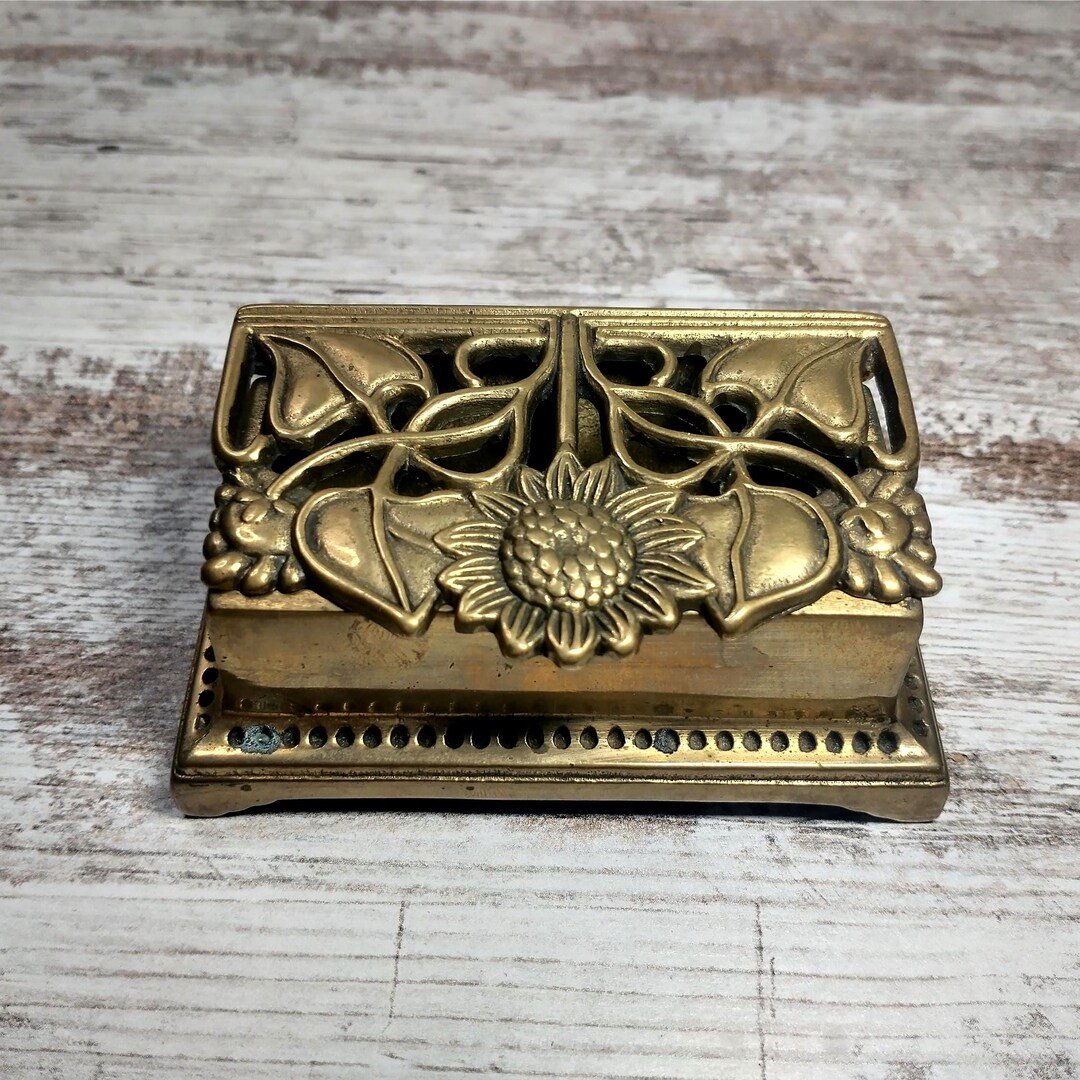 Rococo Style Brass Stamp Dispenser | Art Nouveau Desk Stamp Dispenser ...